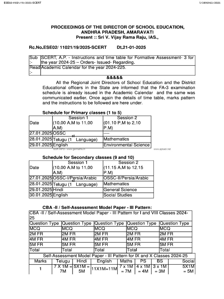SAMP 3 - FA 3 - CBA 2 Time Table 2024-25 | PDF
