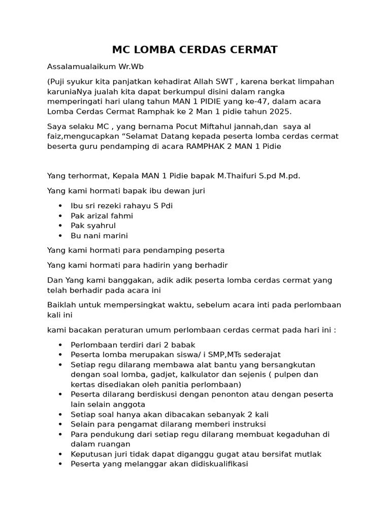 MC Cerdas Cermat Fix | PDF