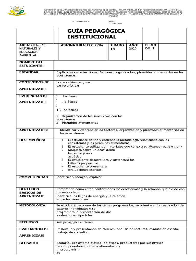 Guía Pedagógica de Ecología para 6° grado | PDF | Ecosistema | Ecología