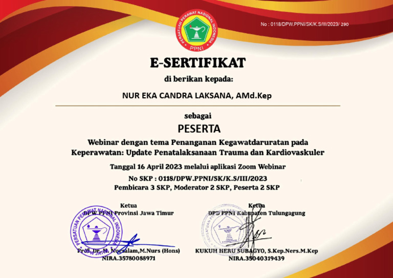 SERTIFIKAT NUR EKA CANDRA LAKSANA, AMd - Kep | PDF