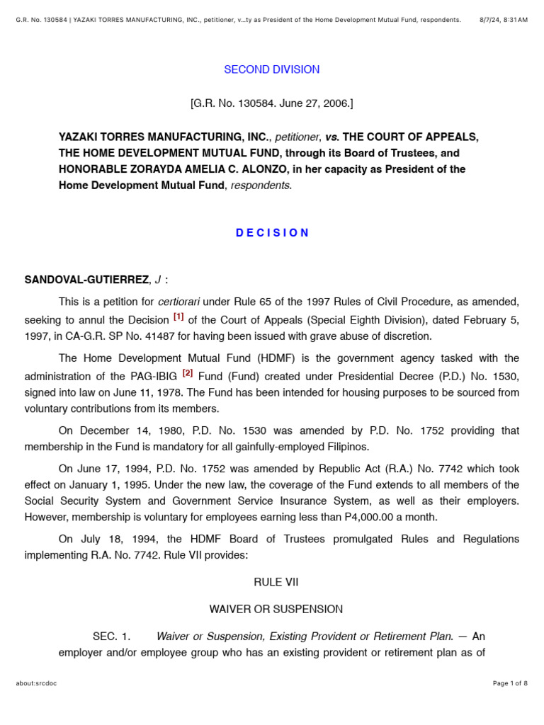 Yazaki v. Torres Manufacturing | PDF | Government | Justice