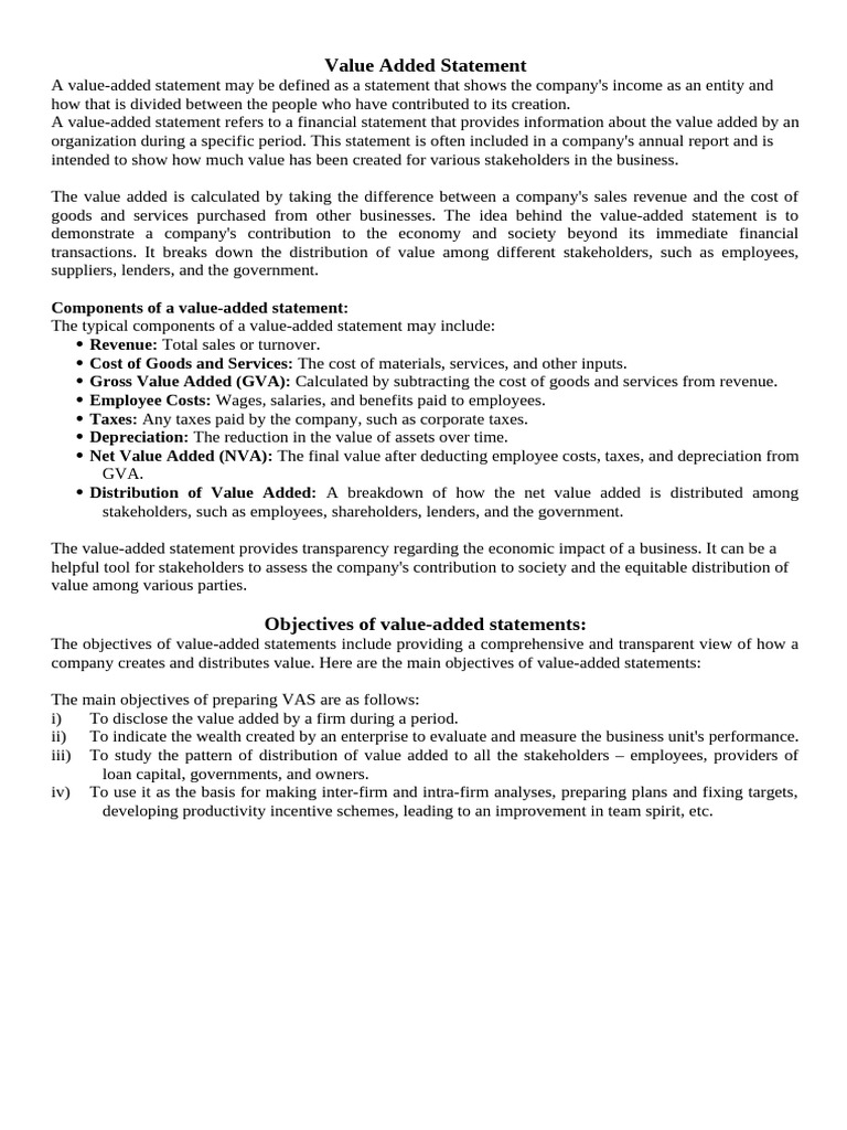 value added statement | PDF | Business | Financial Services