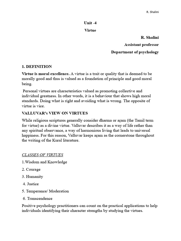 Positive Psychology Unit 4 Notes | PDF | Virtue | Courage