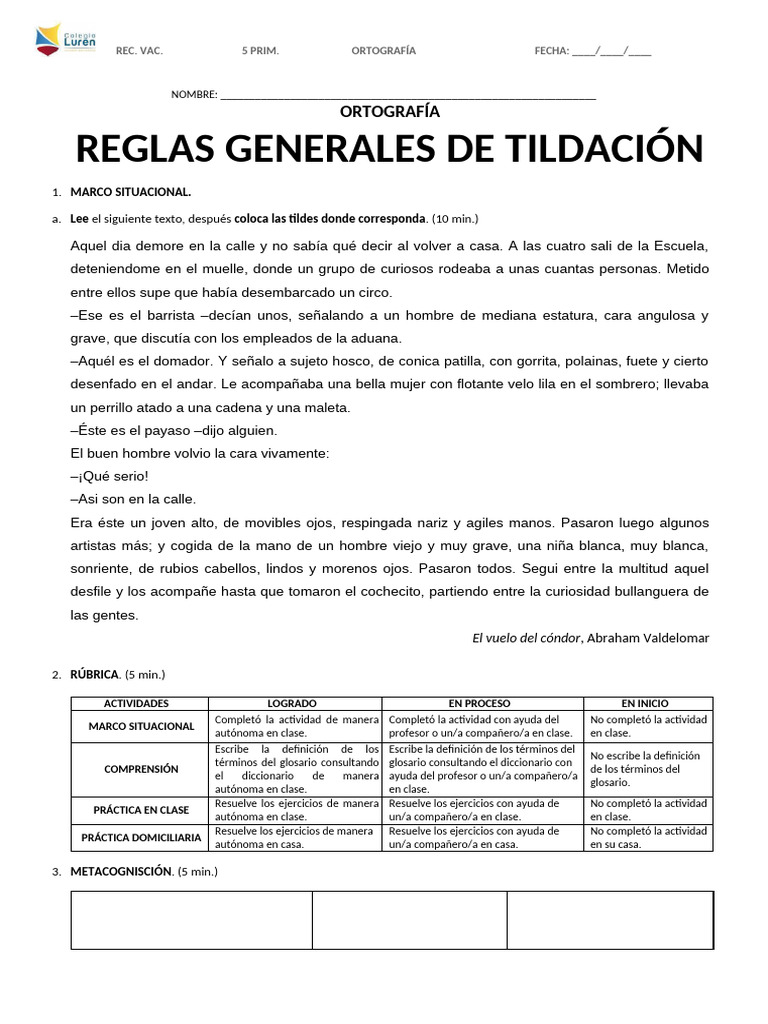 FT. 5° Ort. REC. VAC. GRAM. Reglas Generales de Tildación | PDF | Lingüística | Fonética