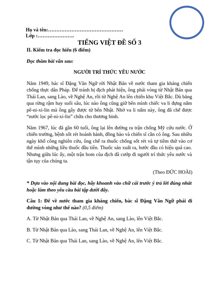 TV3 HK1 ĐỀ 3 | PDF