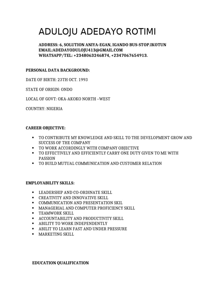 Aduloju Aadedayo Rotimi - cv2) | PDF | Business