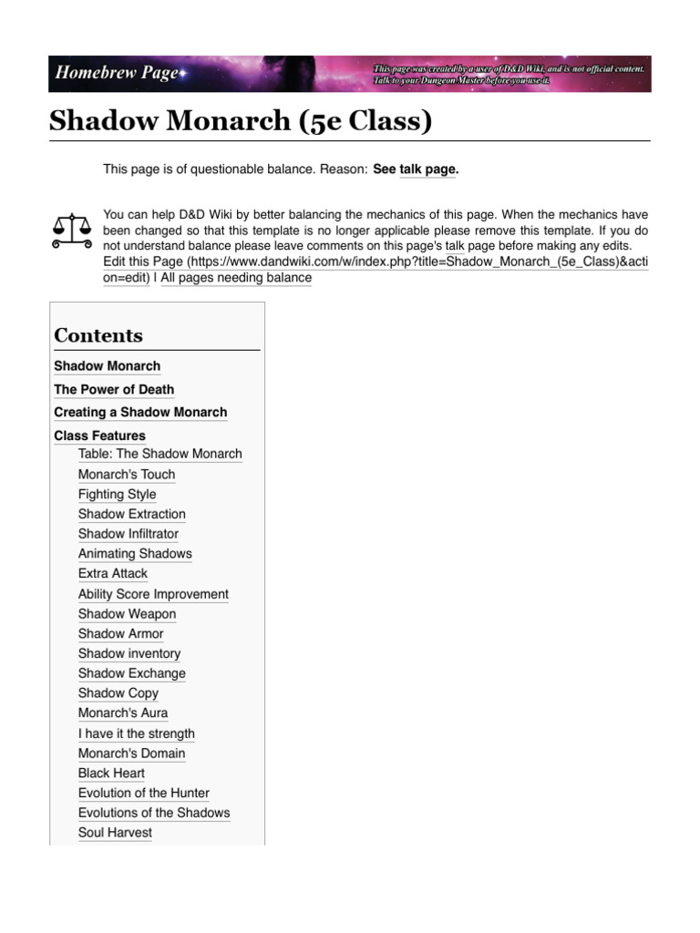 Shadow Monarch (5e Class) - D&D Wiki 2 | PDF