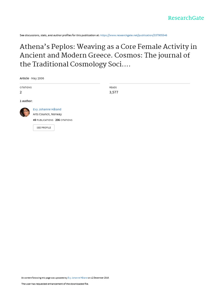 Athena's Peplos Weaving As A Core Female Activity in | PDF | Athena