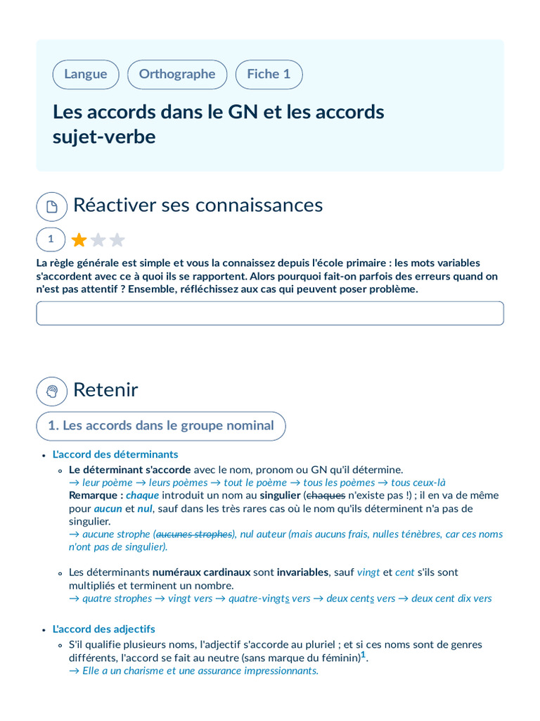 Accords en orthographe française | PDF | Genre grammatical | Nombre ...