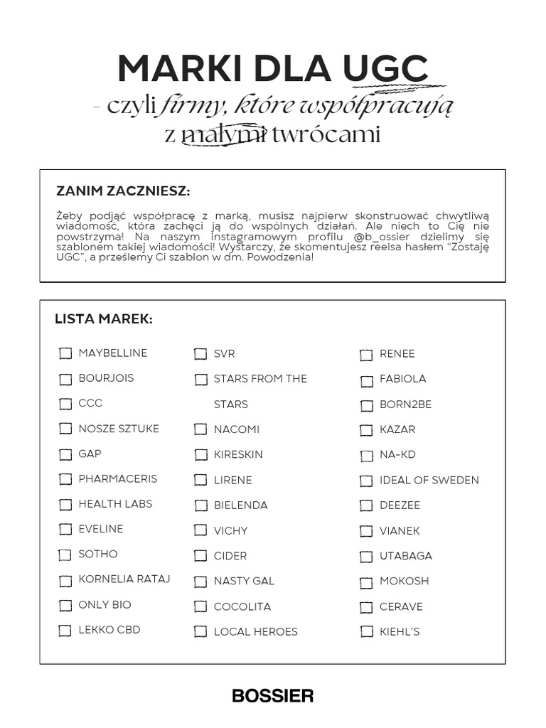 Marki Wspolpracujace Z UGC I Malymi Influencerami Lista Do Pobrania | PDF