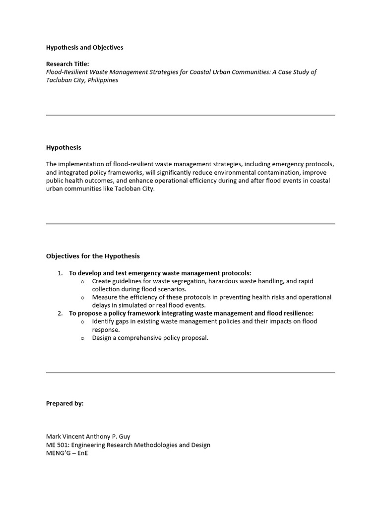 ME 501 - Activity 3 - Engr. Guy - Hypothesis and Objectives | PDF