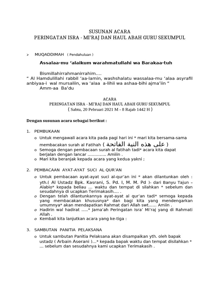 SUSUNAN ACARA MI'RAJ 2021 | PDF