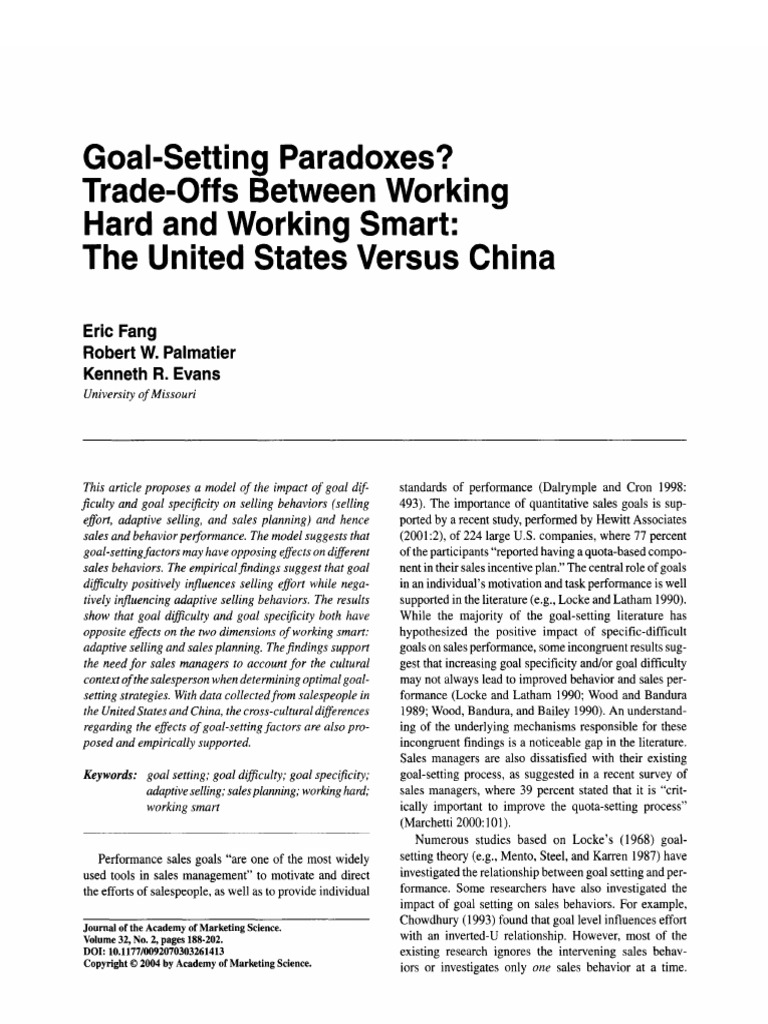 Goal-Setting Paradoxes Trade-Offs Between Working Hard and Working ...