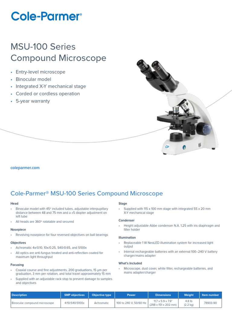 78903-90-Cole-Parmer-Msu-100 Microscopio | PDF | Optics | Optical Devices
