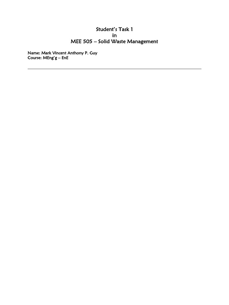 MEE 505 - Student's Task 1 - Engr. Guy | PDF | Waste Management | Waste