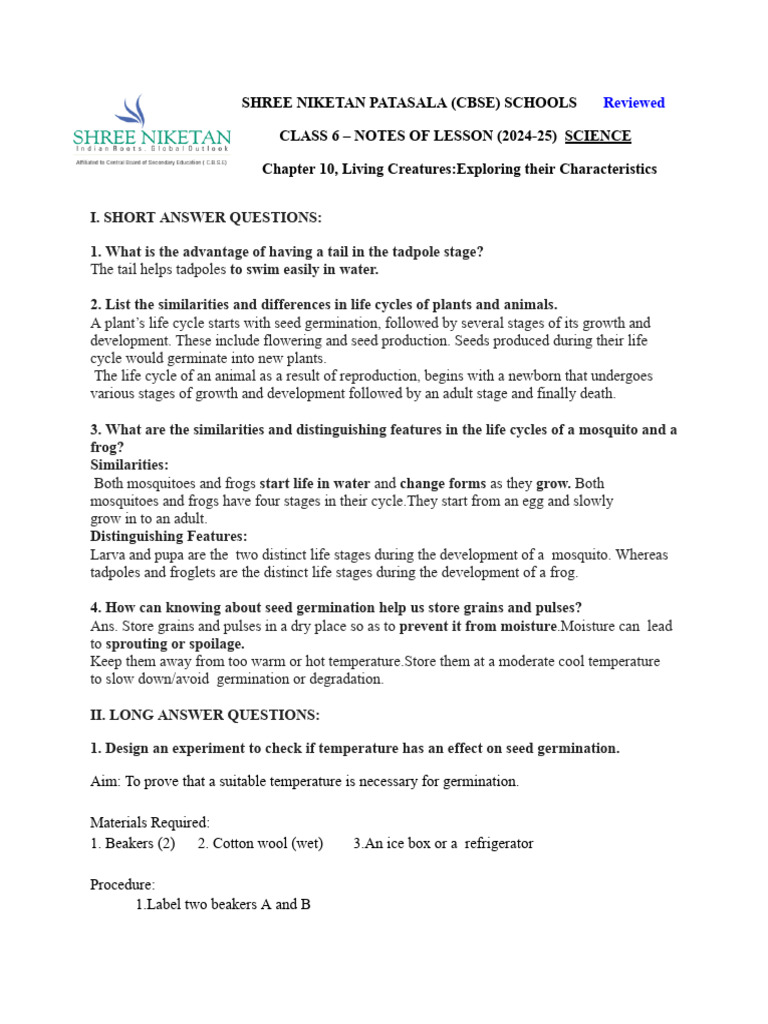 G6-Ch 10, Living Creatures - Exploring Their Characteristics | PDF ...