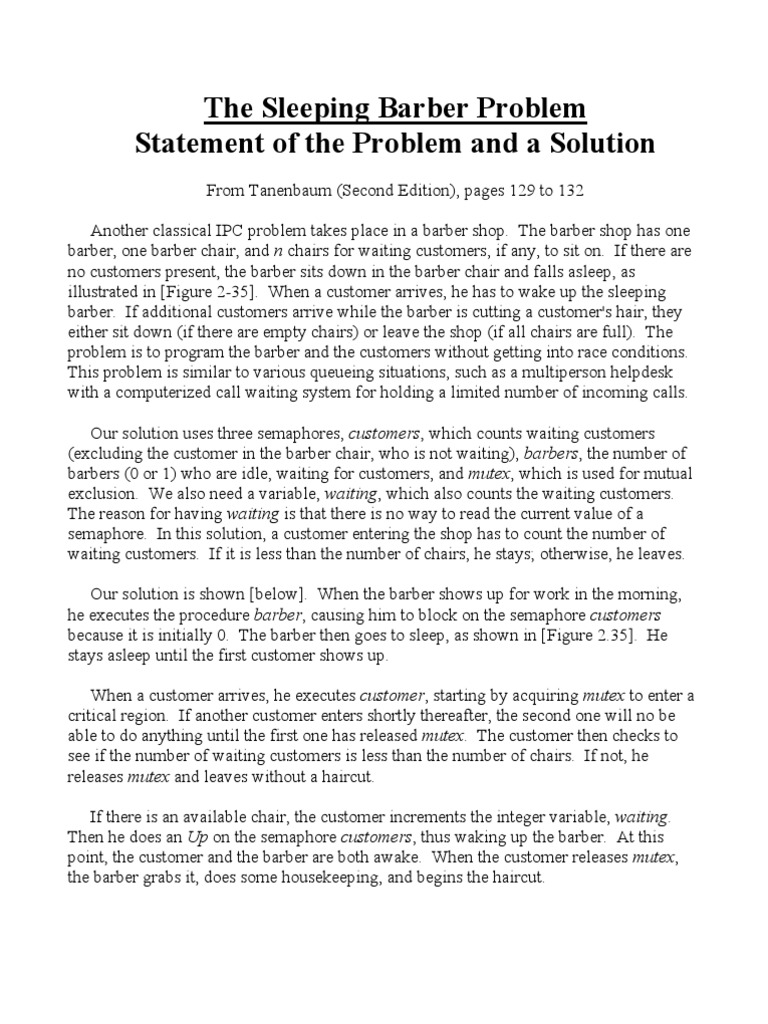 Sleeping Barber Problem | PDF | Concurrent Computing | Information Technology Management