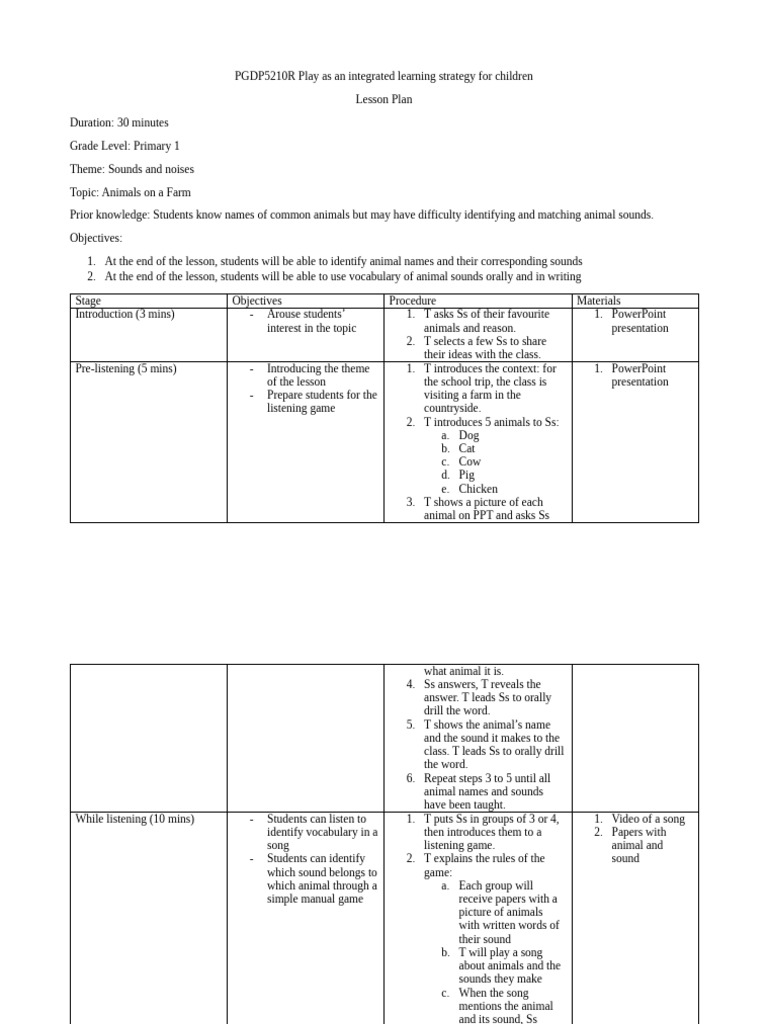 Play-Based Language Learning Lesson Plan | PDF | Vocabulary | Cognition
