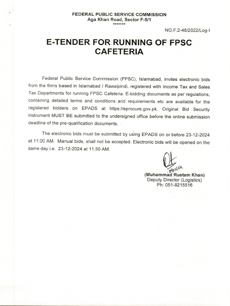 2024-12-09-11-37-14-Tender-for-Running-of-FPSC-Cafeteria-09-12-2024 | PDF