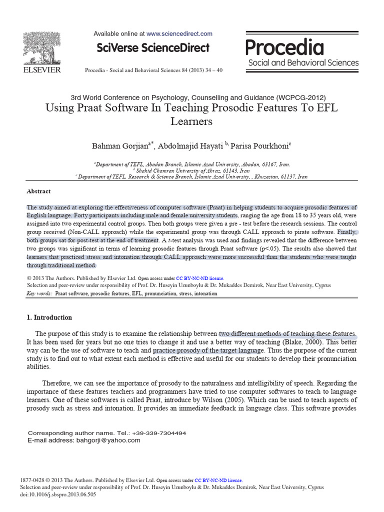 Using Praat Software in Teaching Prosodic Features To EFL Learners ...