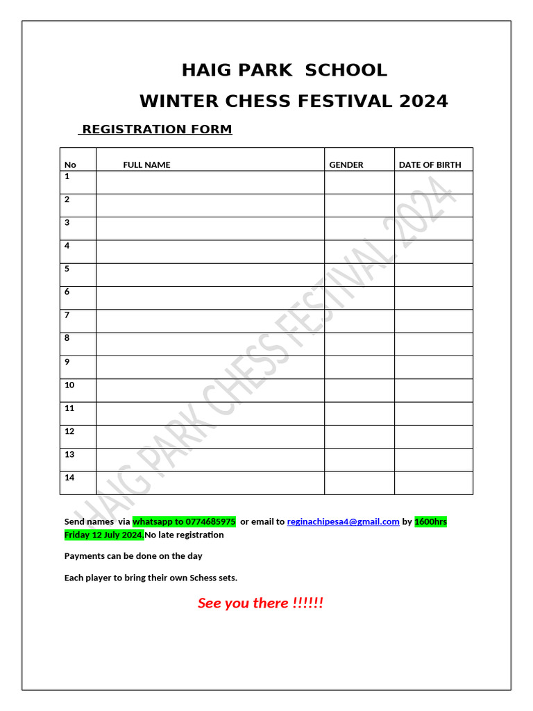 Haig Park Chess Registration Form | PDF
