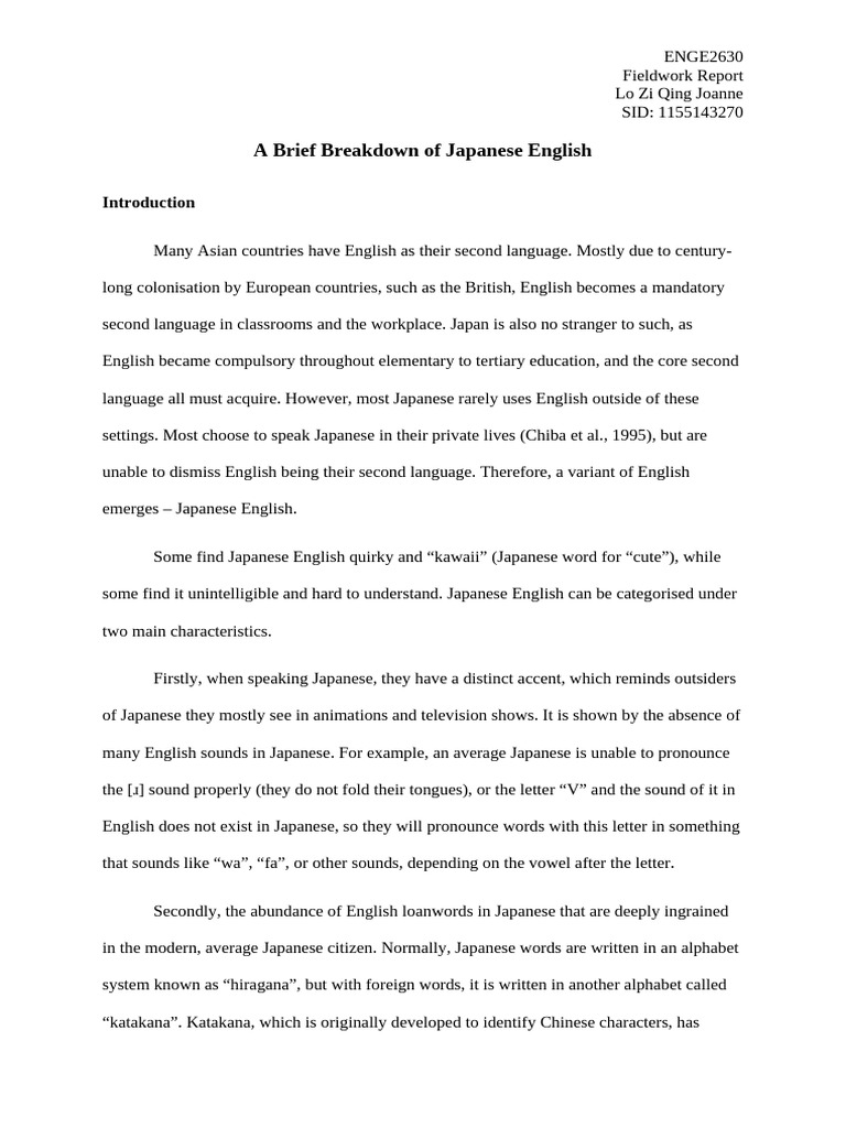 Sociolinguistics Fieldwork Report | PDF | English Language | Japanese Language