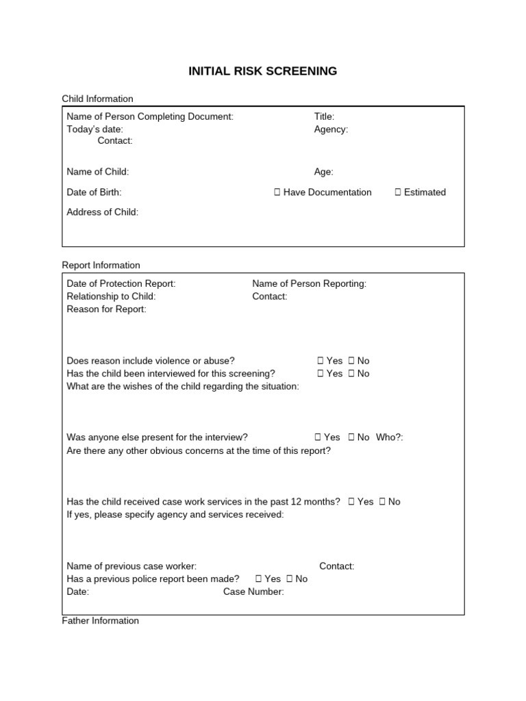 Child Risk Assessment Screening Form | PDF | Child Abuse | Living ...