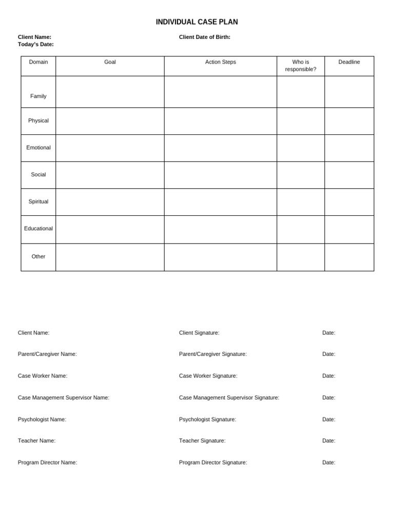 Child Individual Case Plan | PDF