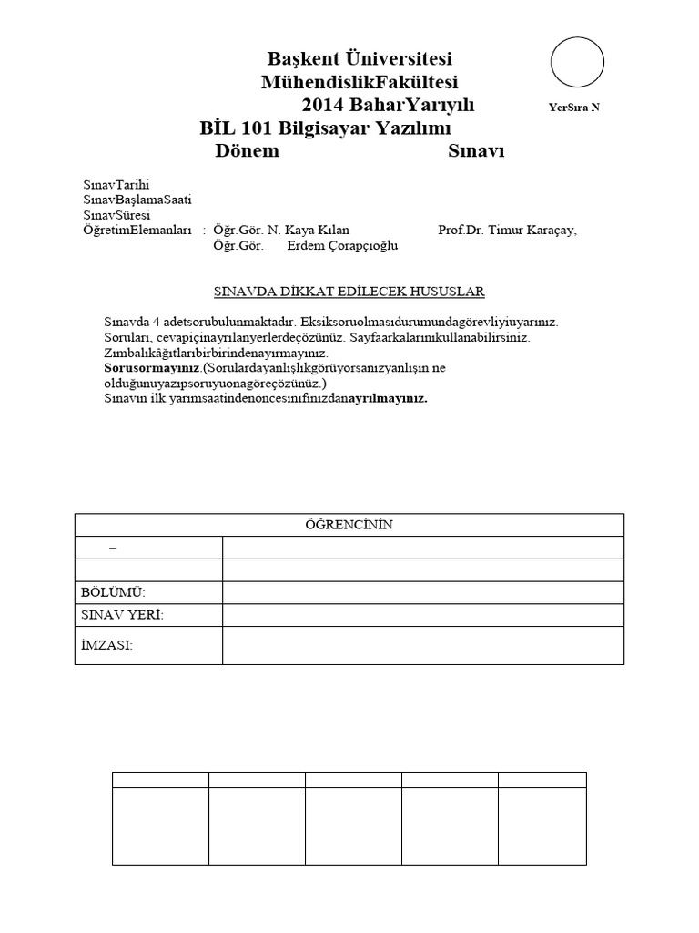 Bil101 Final Mazeret Sinavi 11 | PDF
