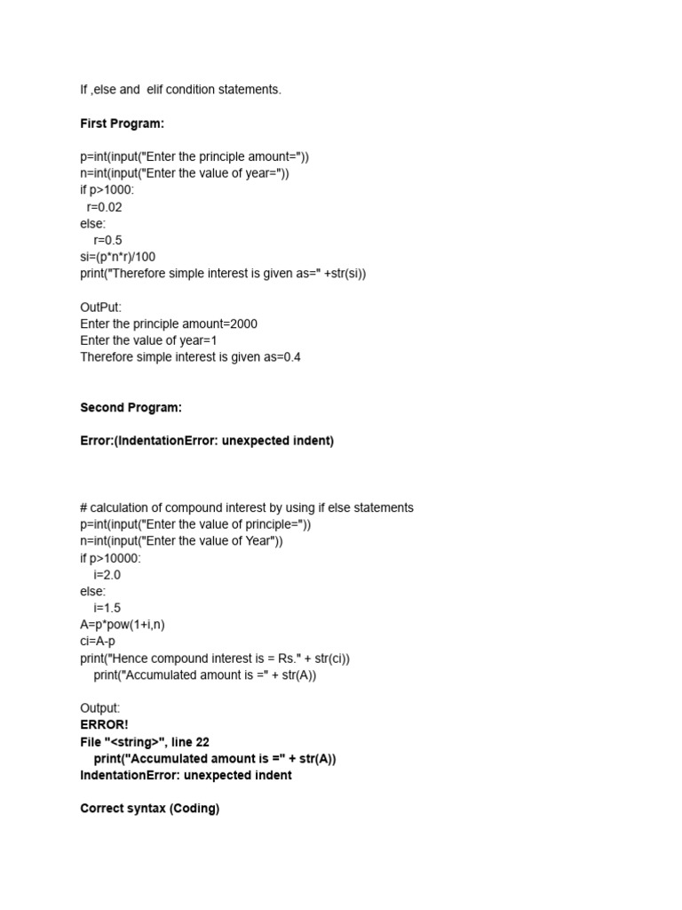 If, Else and Elif Condition Statements | PDF | Salary | Compound Interest