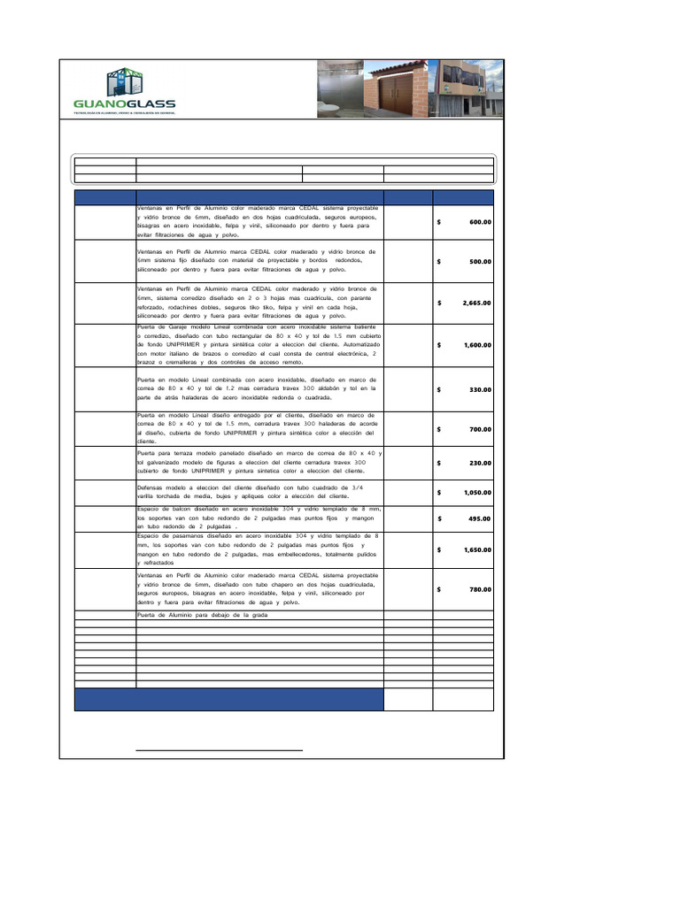 Proforma Ventanas y Puertas de Aluminio | PDF