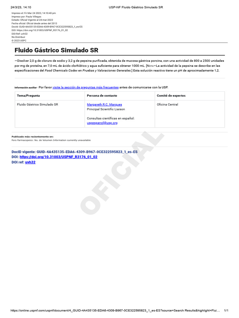Fluido Gástrico Simulado USP SR | PDF