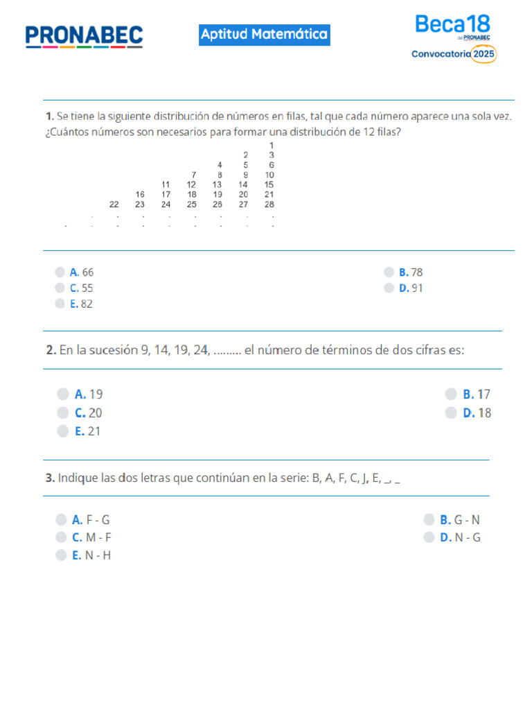 Modelo Prueba Aptitud Académica Beca 18-2025 | PDF