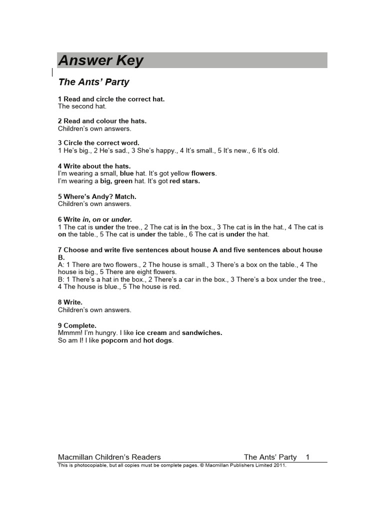 The Ants Party Answer Key | PDF