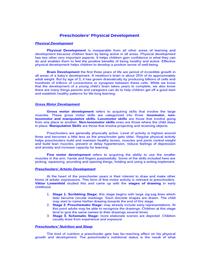 Preschoolers’ Physical Development | PDF | Cognitive Development | Memory