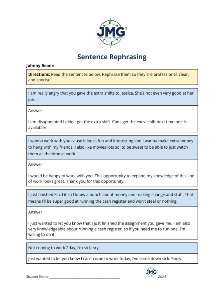 Sentance Rephrasing | PDF