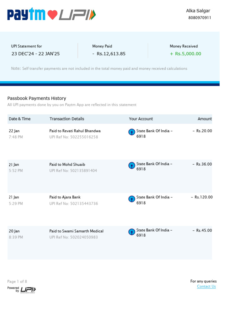 Paytm UPI Statement 23 Dec'24 - 22 Jan'25 | PDF | E Commerce ...