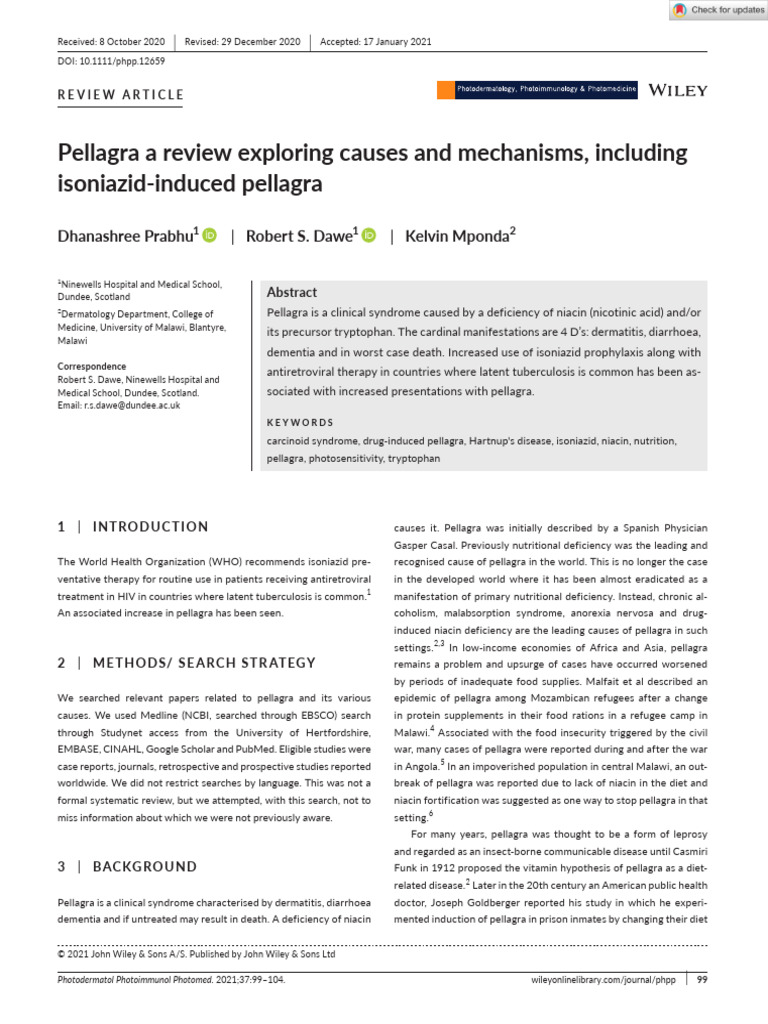Pellagra A Review Exploring Causes and Mechanisms, Including Isoniazid-Induced Pellagra | PDF ...