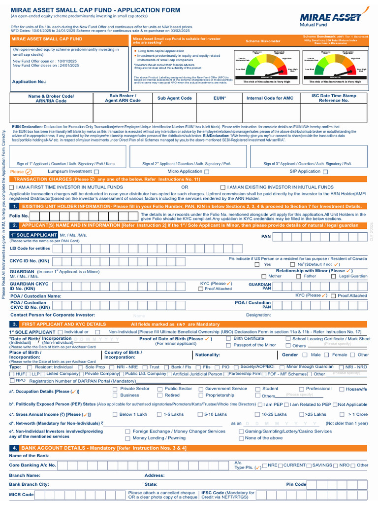 Mirae Asset Smallcap Fund NFO Application Form | PDF | Identity Document | Stocks