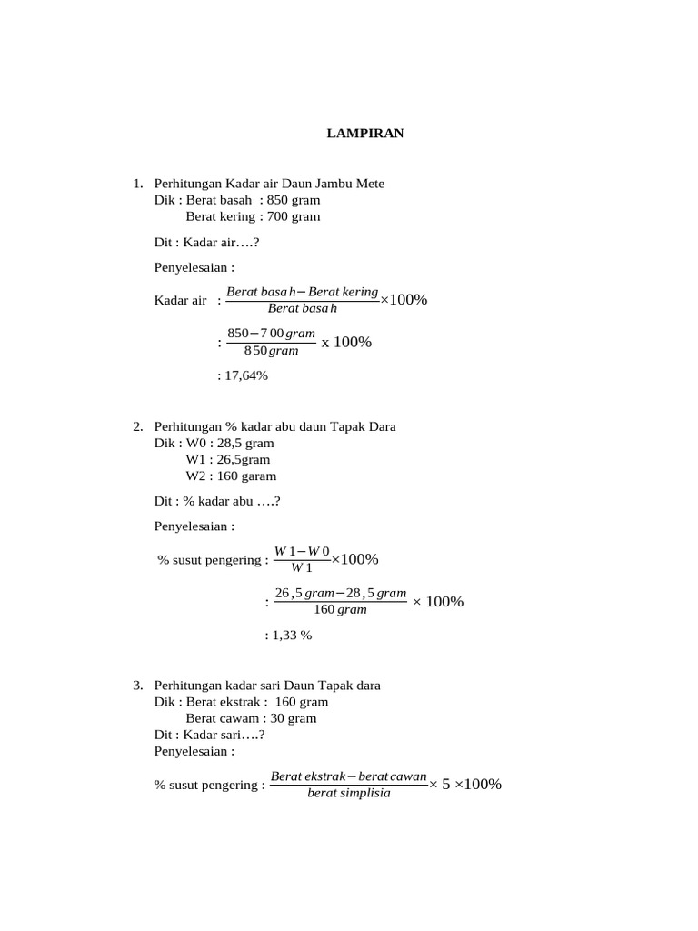 Perhitutangan - Kadar Jambu Mete - ACC | PDF