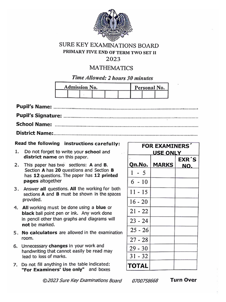 Sure Key P5 MTC End of Term 2 | PDF