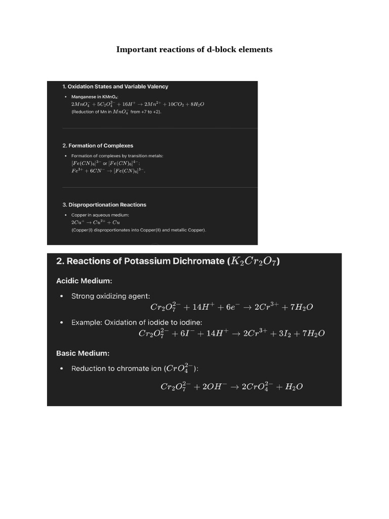 Important Reactions of D Block . | PDF