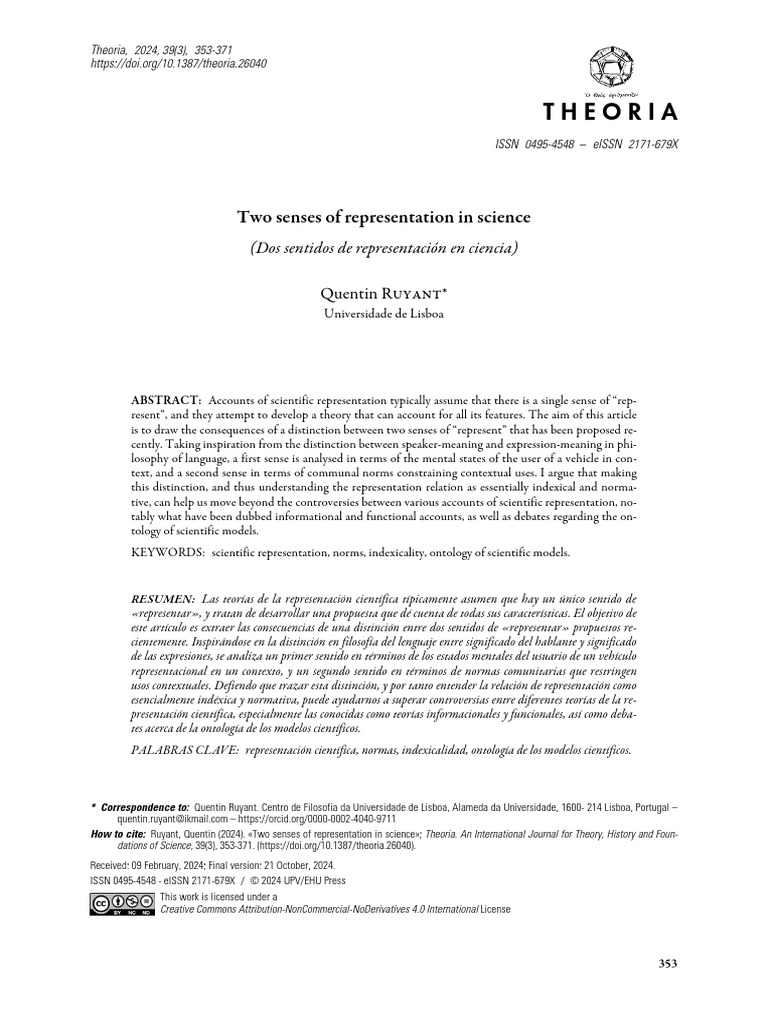 Two Senses of Representation in Science | PDF | Epistemology | Theory