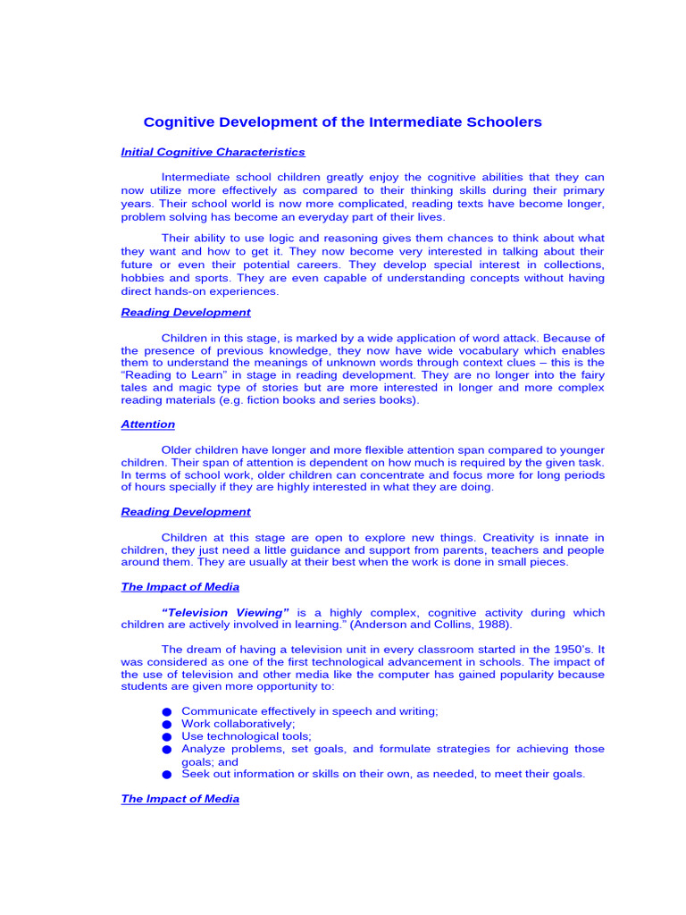 Cognitive Development of The Intermediate Schooler | PDF | Cognitive ...