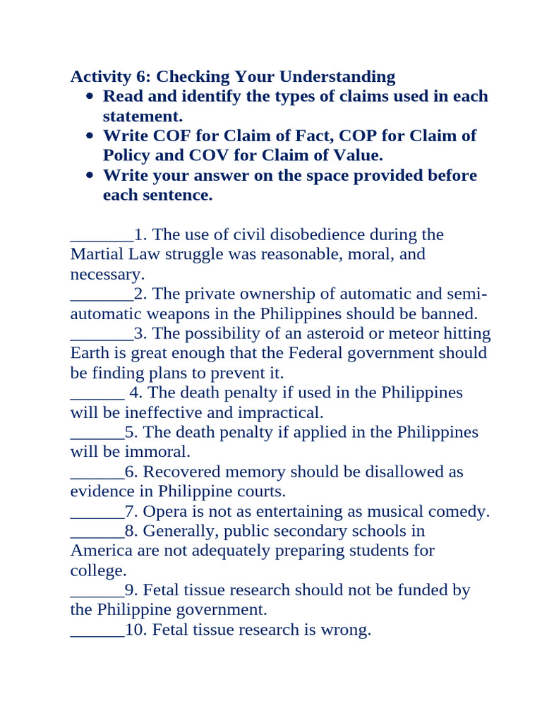 Activity 6 LP 1 CLAIMS | PDF | Major Depressive Disorder | Psychology