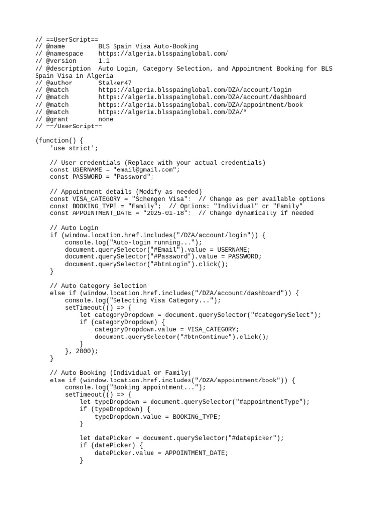 BLS Spain Visa Auto-Booking Script | PDF