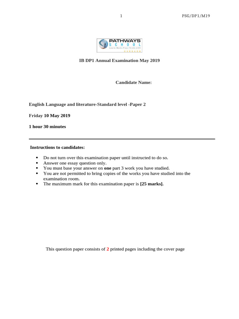 Annual Exam-2019 DP 1 SL - Paper 2 | PDF