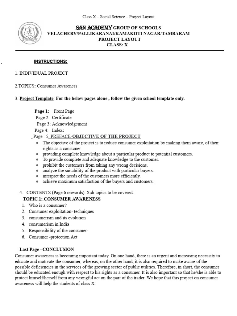 Class X Consumer Awareness Project Guide | PDF | Consumer Behaviour ...