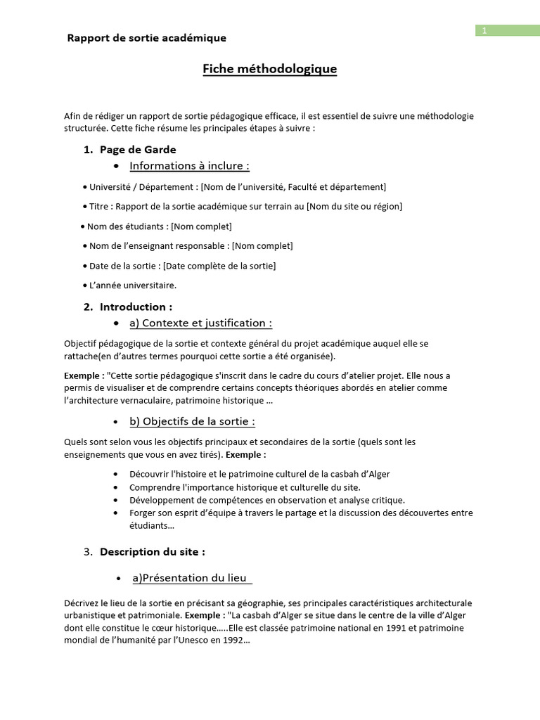 Rapport de sortie pédagogique structuré | PDF | Héritage culturel ...