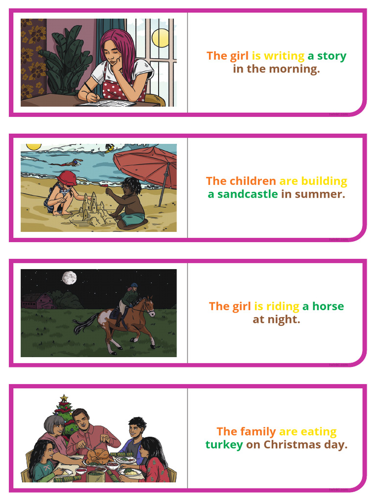 Picture Description Cards Who What Doing To What When | PDF